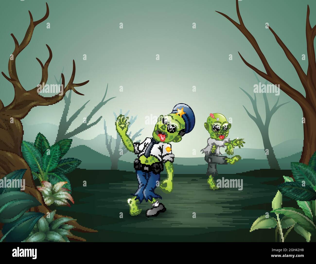 Creepy zombies walking in the forest Stock Vector Image & Art - Alamy