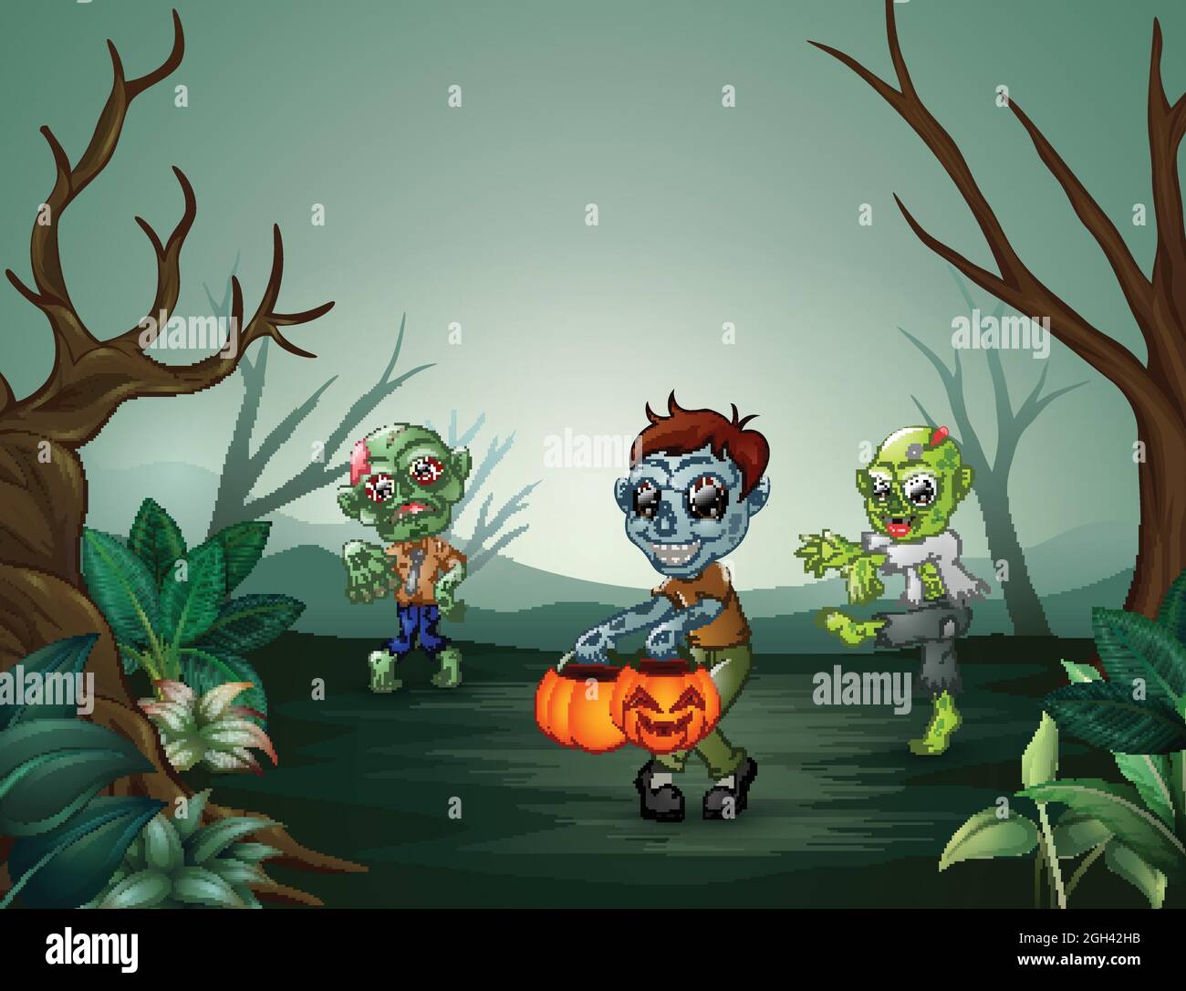 Happy zombie celebrating halloween in forest Stock Vector Image & Art ...