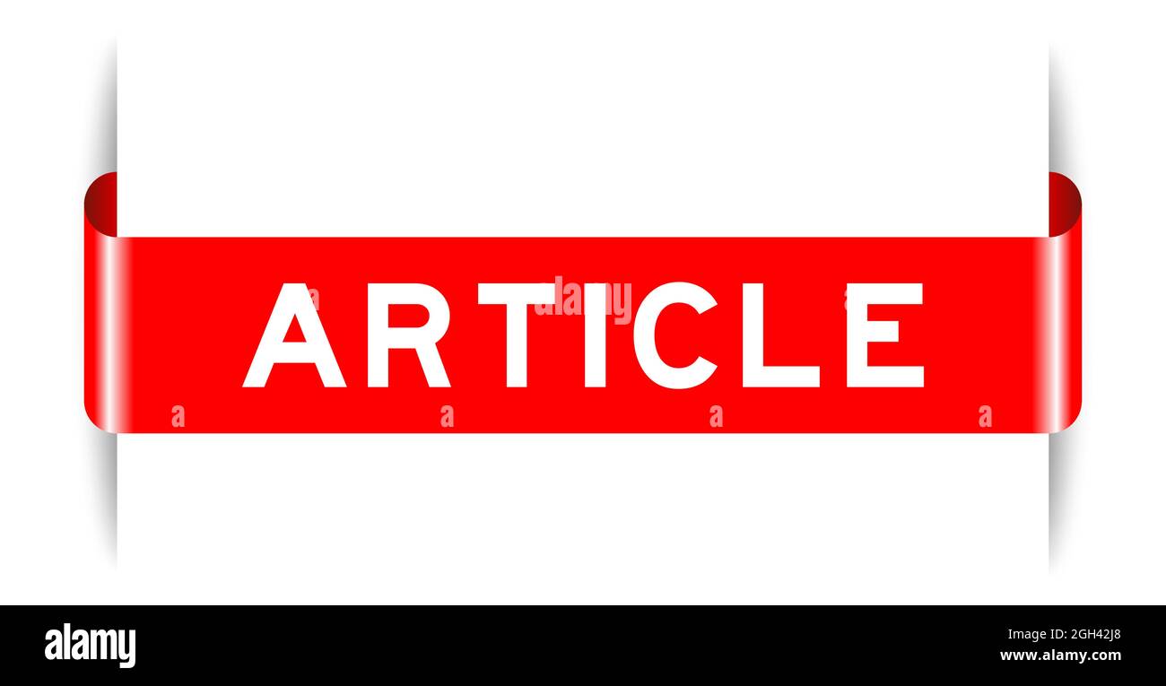 Red color inserted label banner with word article on white background ...