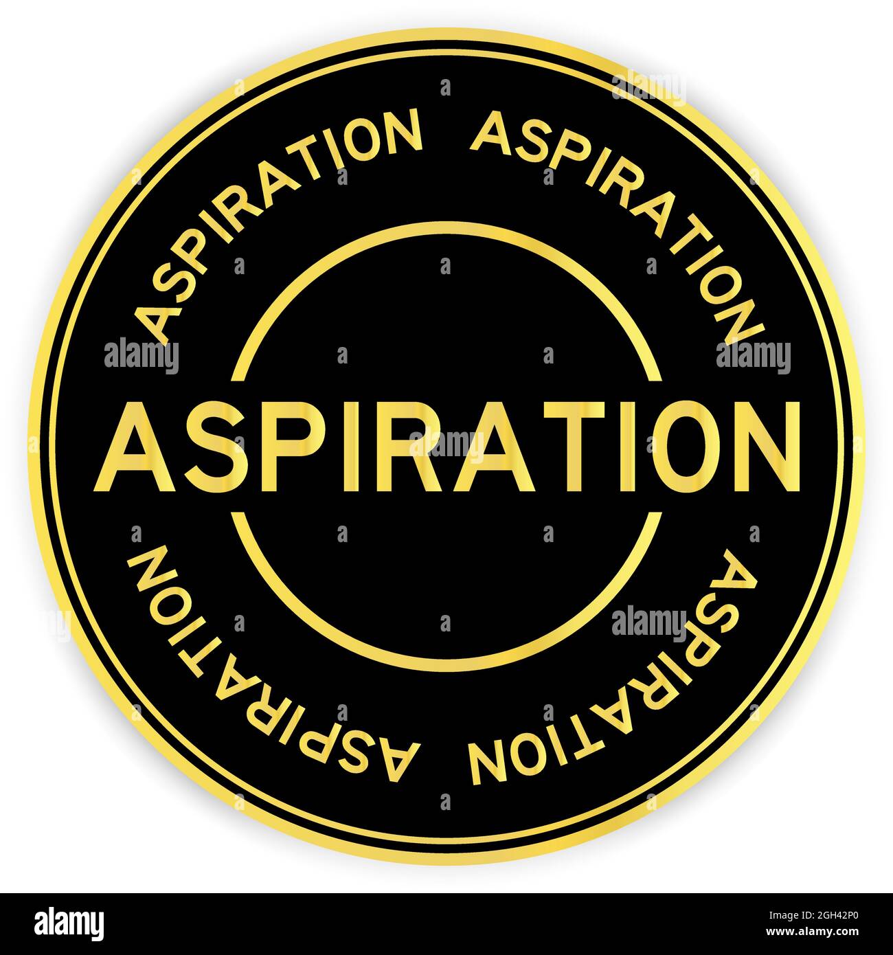 Black and gold color round label sticker with word aspiration on white ...