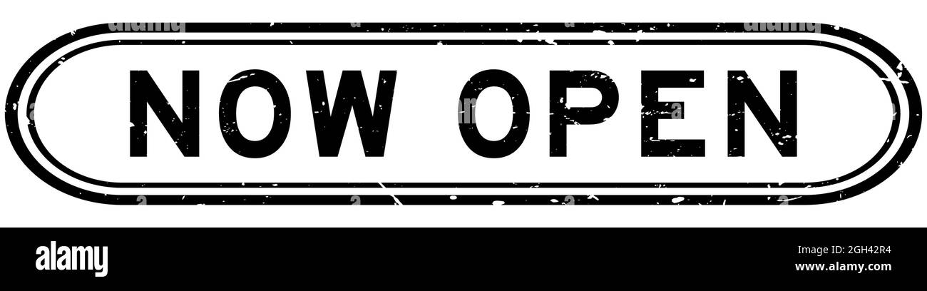 Grunge black now open word rubber seal stamp on white background Stock ...