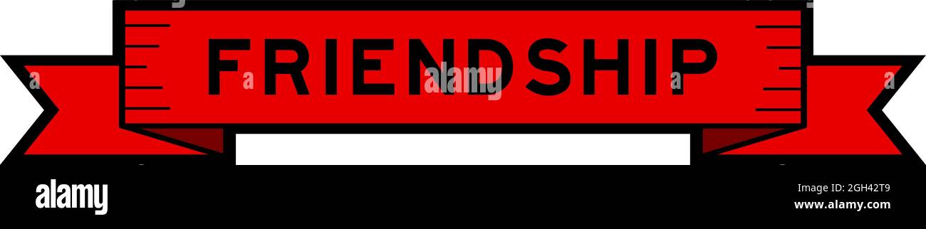 Ribbon label banner with word friendship in red color on white ...