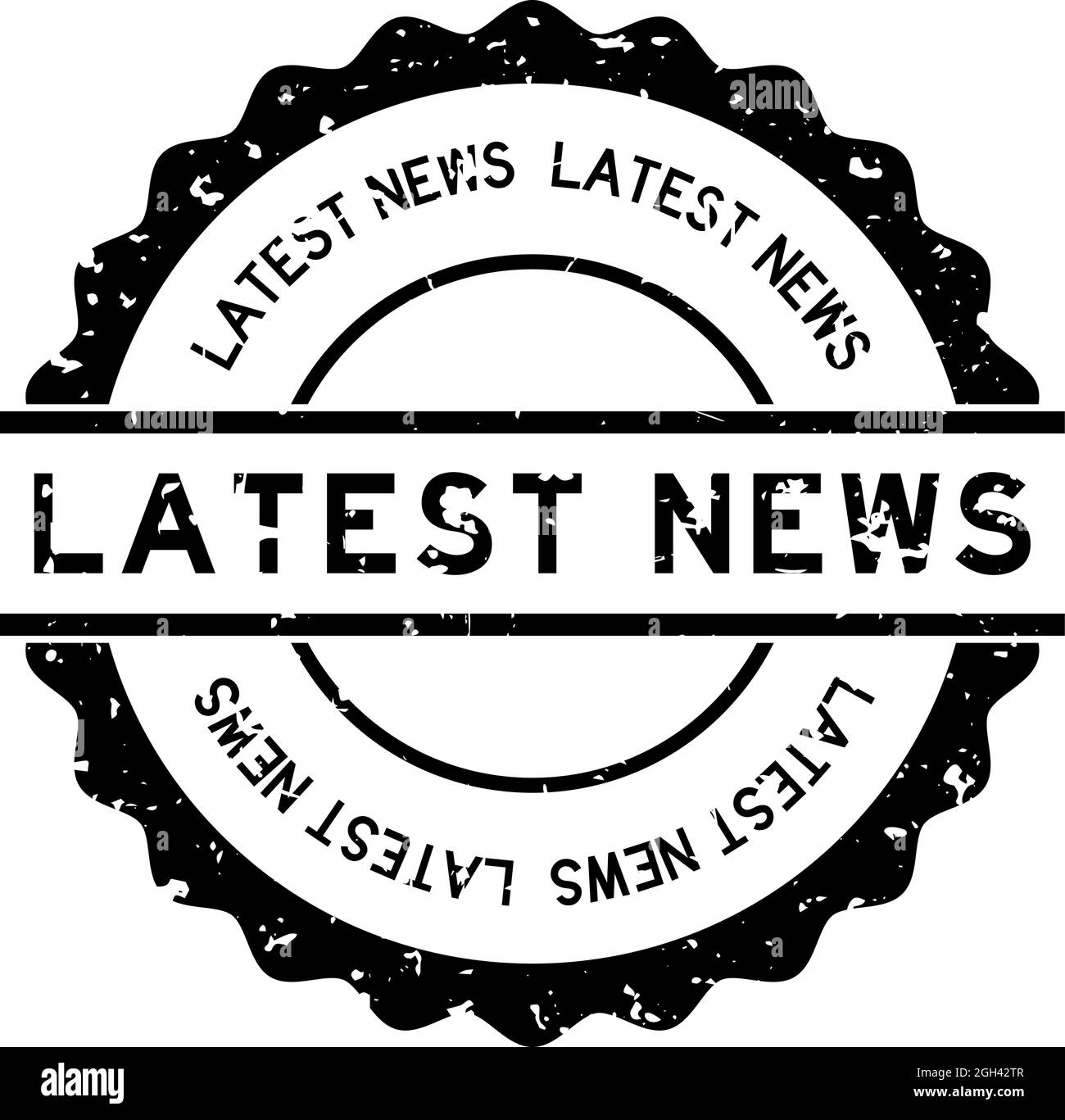 Grunge black latest news word round rubber seal stamp on white ...