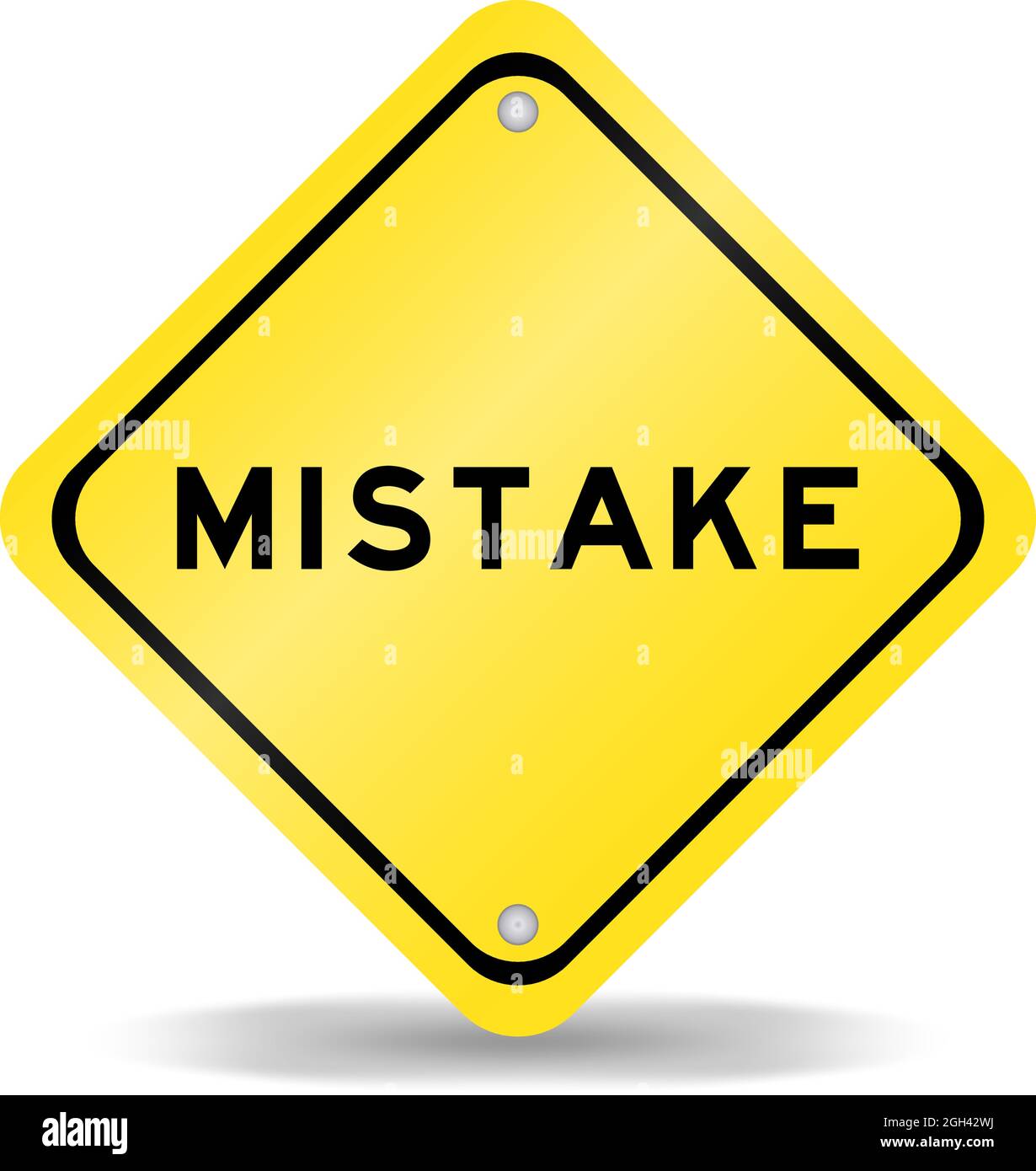 Yellow color transportation sign with word mistake on white background ...