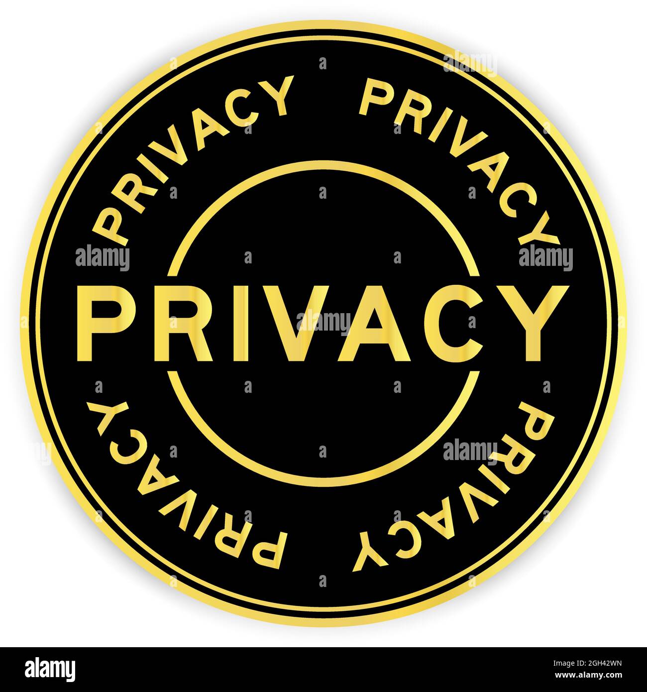Black and gold color round label sticker with word privacy on white ...