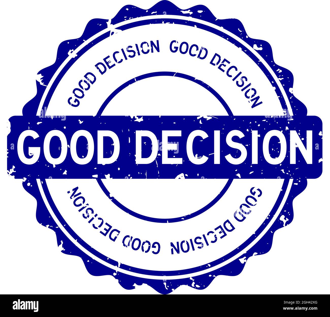 Grunge blue good decision word round rubber seal stamp on white ...