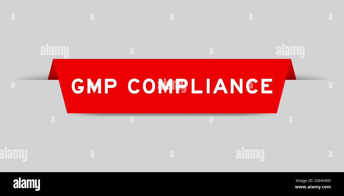 Red color inserted label with word GMP (Abbreviation of good ...