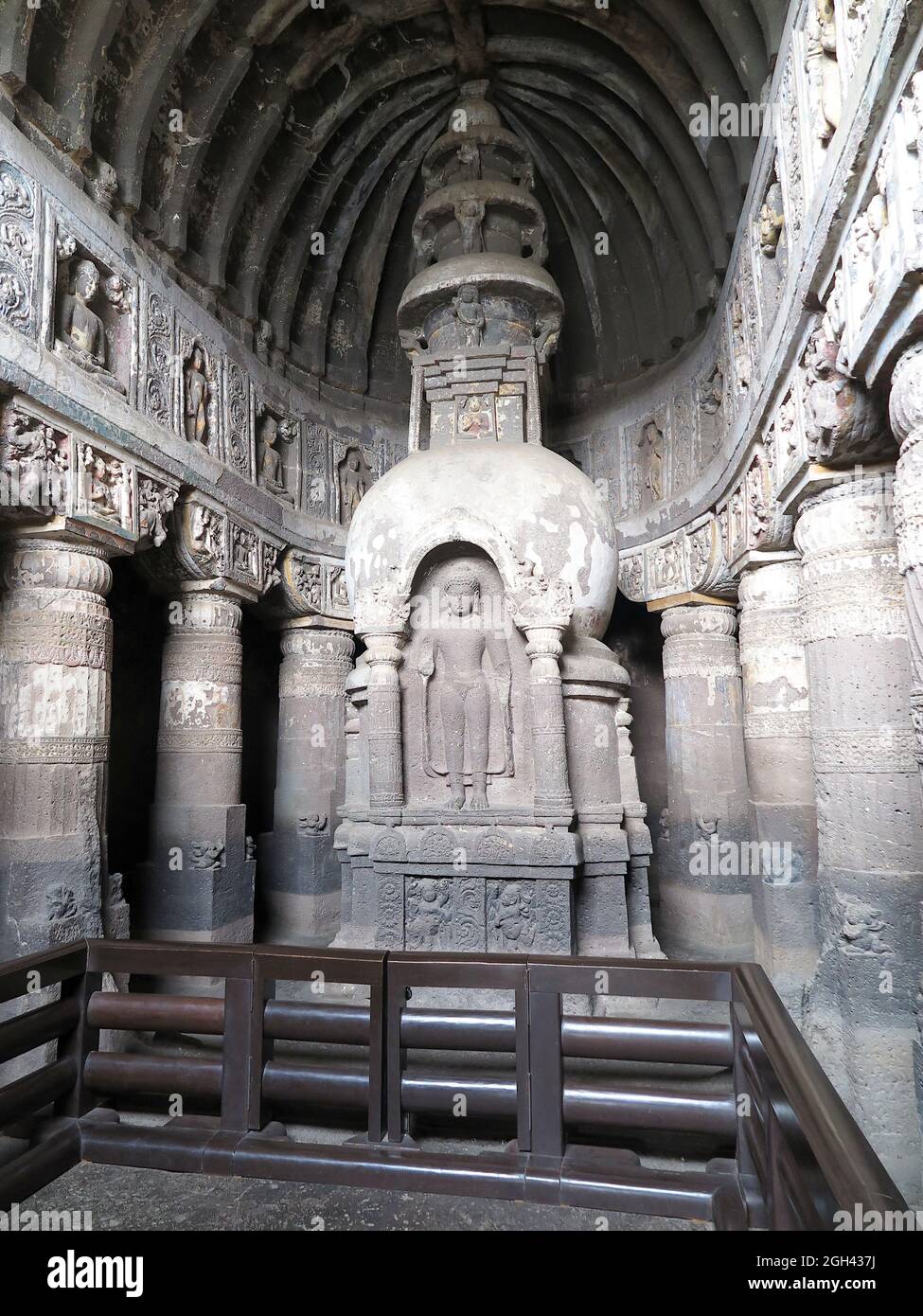 Interior of apsidal worship hall in Cave 19, Ajanta Caves, Maharashtra ...