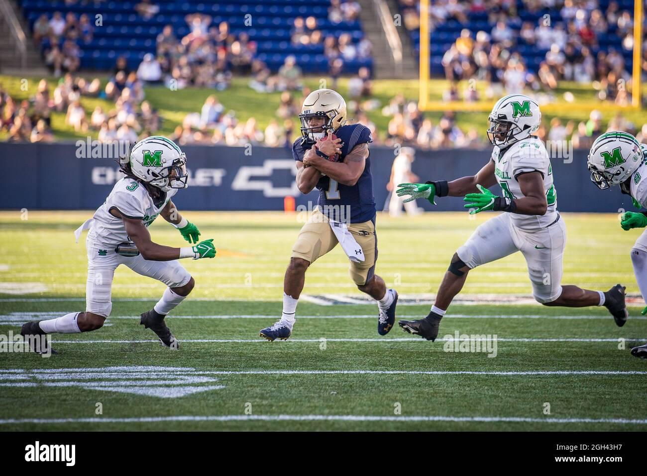 September 4, 2021: Navy Midshipmen quarterback Xavier Arline (7) looks ...