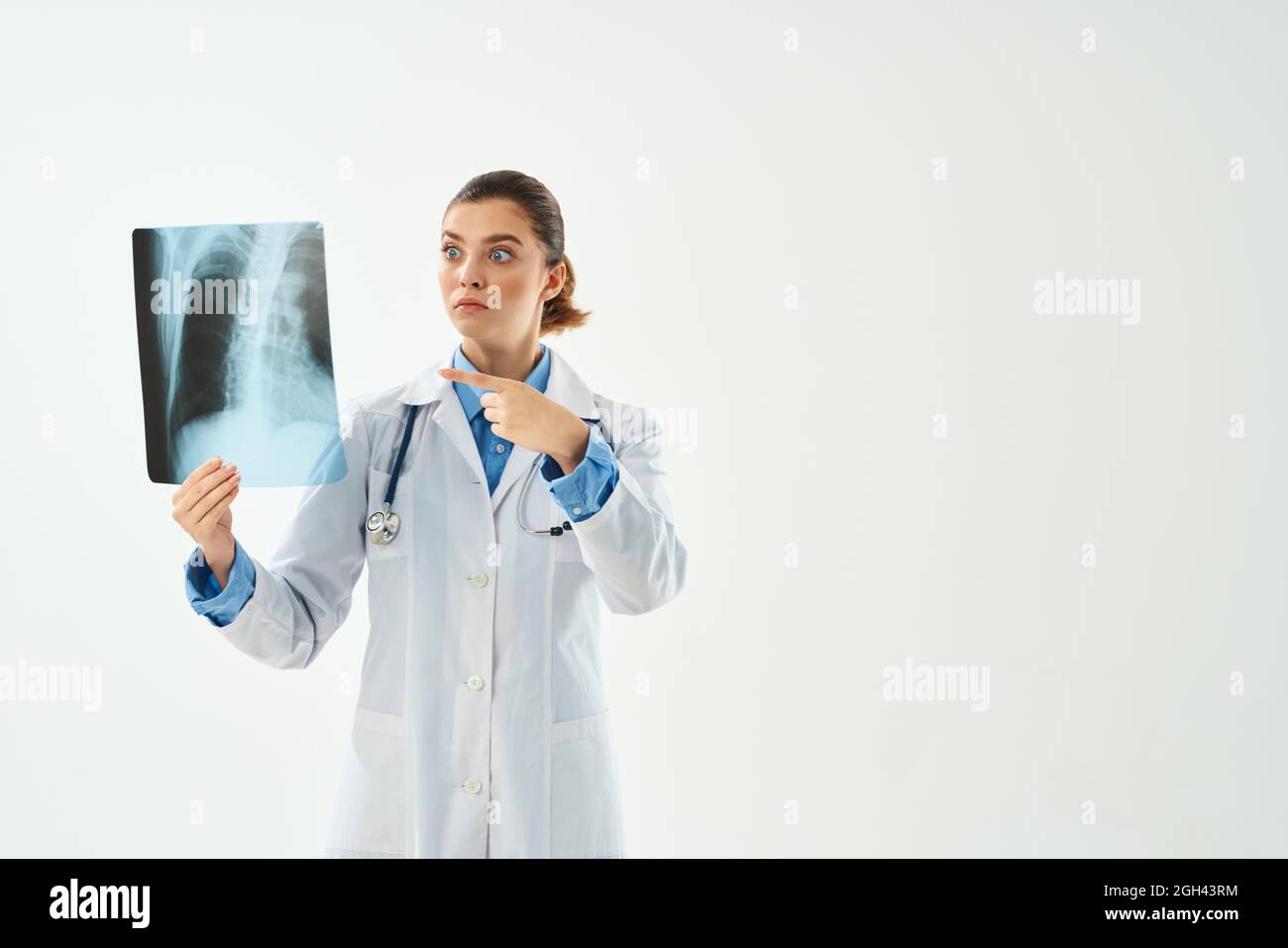 female doctor diagnostics patient scan isolated background Stock Photo ...