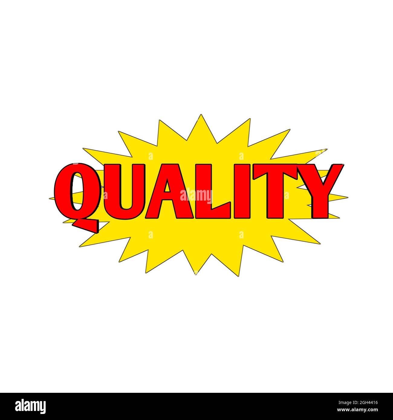 Quality stickers yellow star brust and red letters icon 3d Stock Photo ...