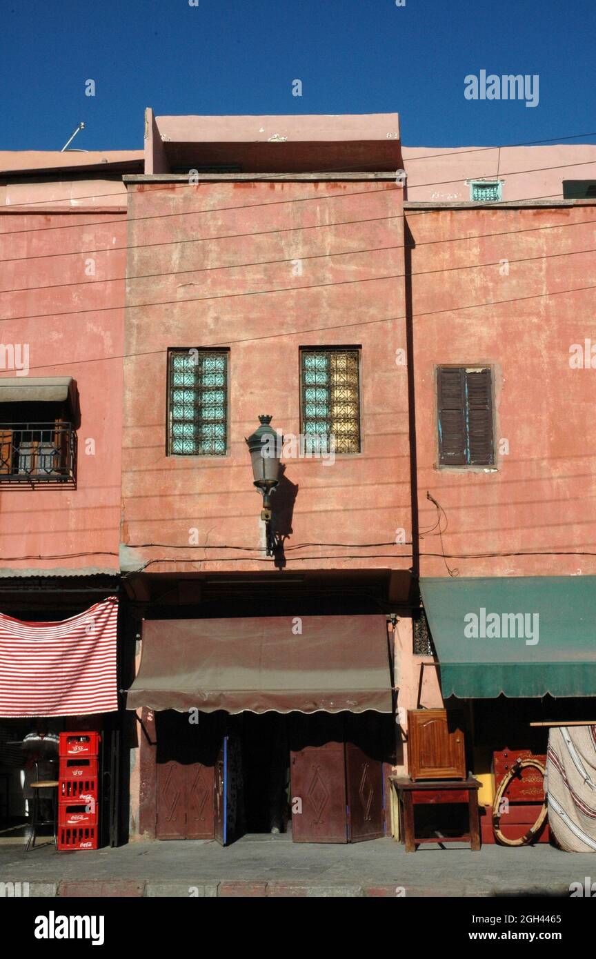 MARRAKESH, MOROCCO - Jul 25, 2021: A vertical shot of red bricked ...
