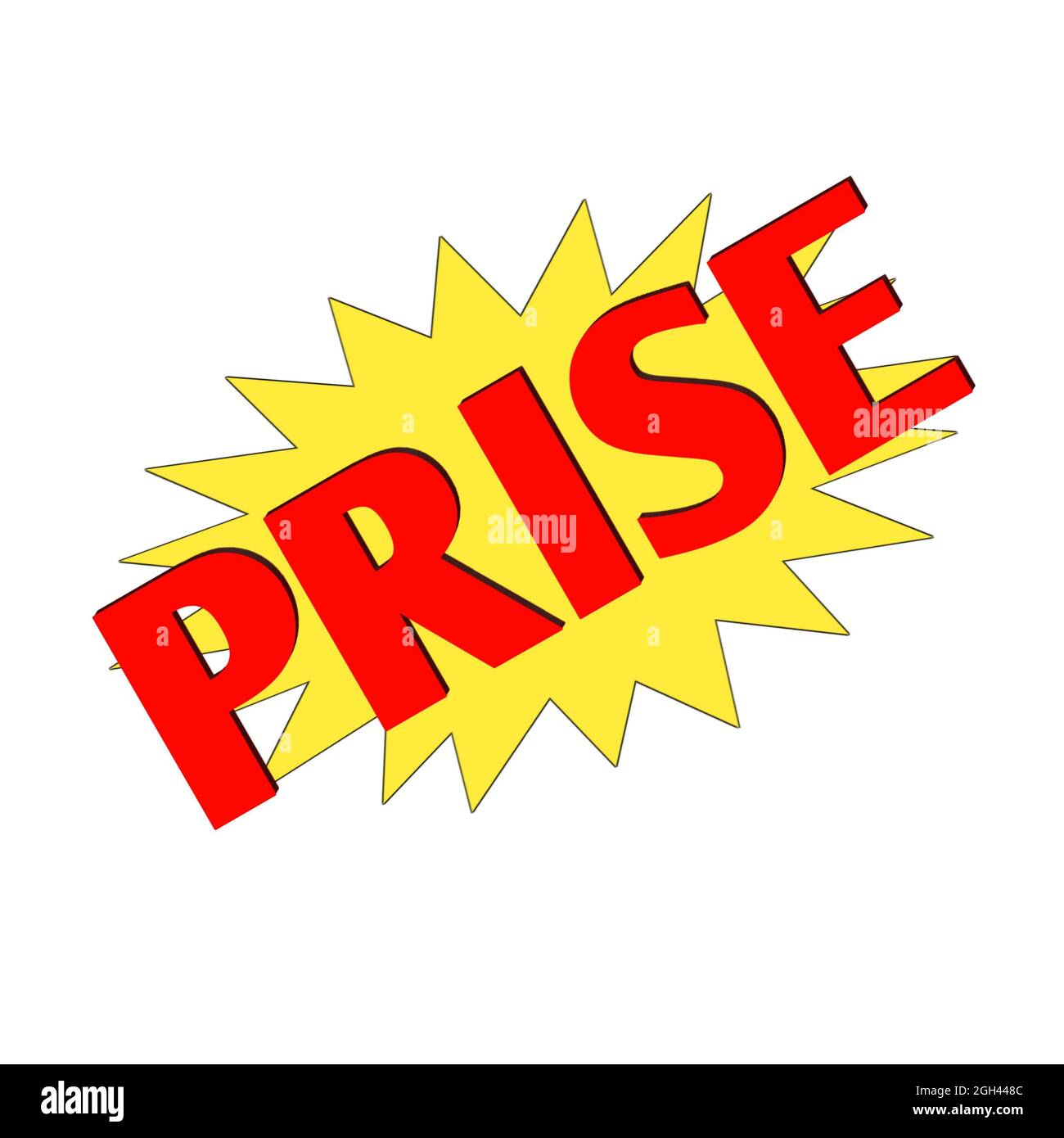 Prise web icon starbrust yellow and red letters sticker 3d white ...