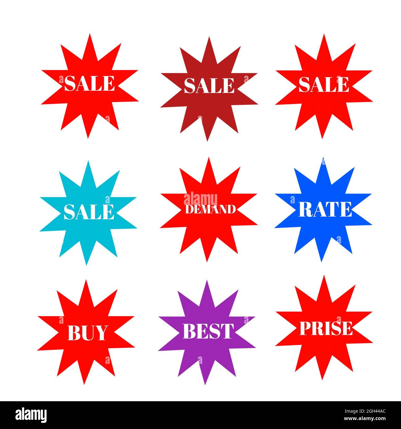 Sale stickers colorful star and white letters icon 3d Stock Photo - Alamy
