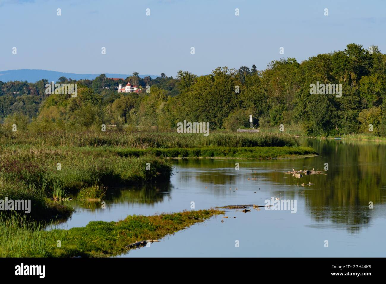 panoramic view of the river inn at the border between austria and ...