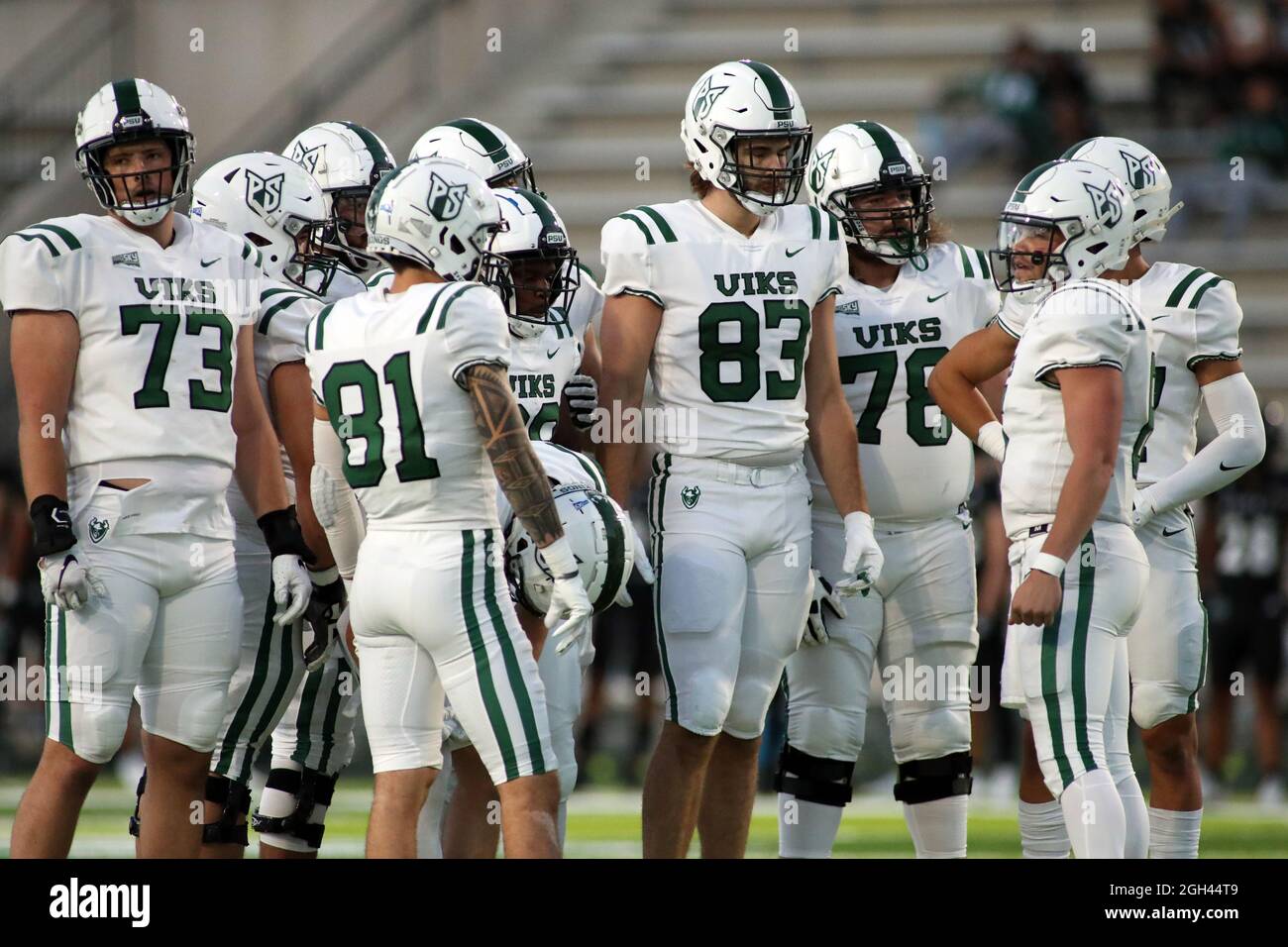 September 4, 2021 - Portland State Vikings huddle during a game between ...