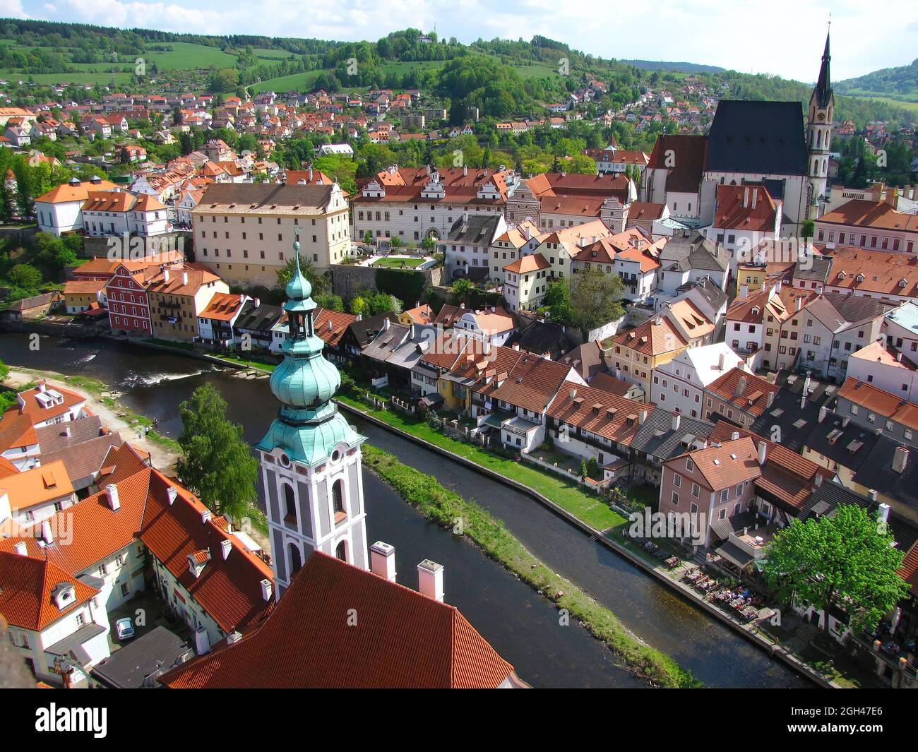 Townscape landscape cityscape of beautiful Cesky Krumlov in orange ...