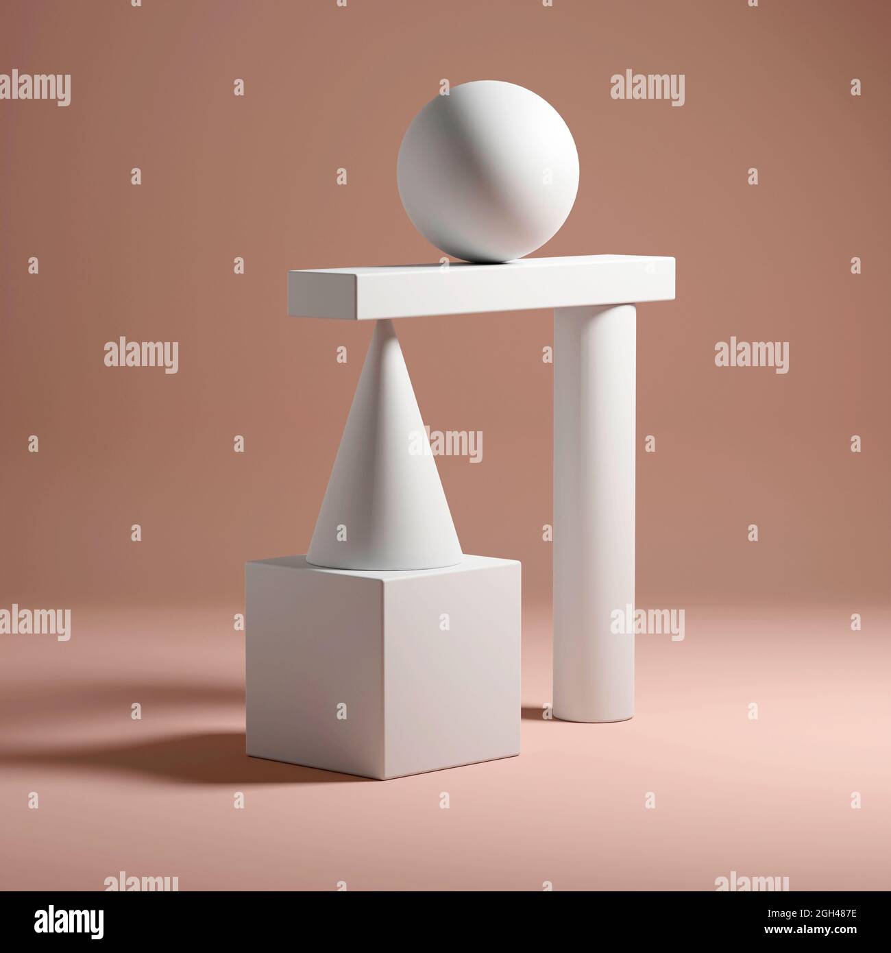 Abstract equilibrium installation of balancing white geometric shapes ...