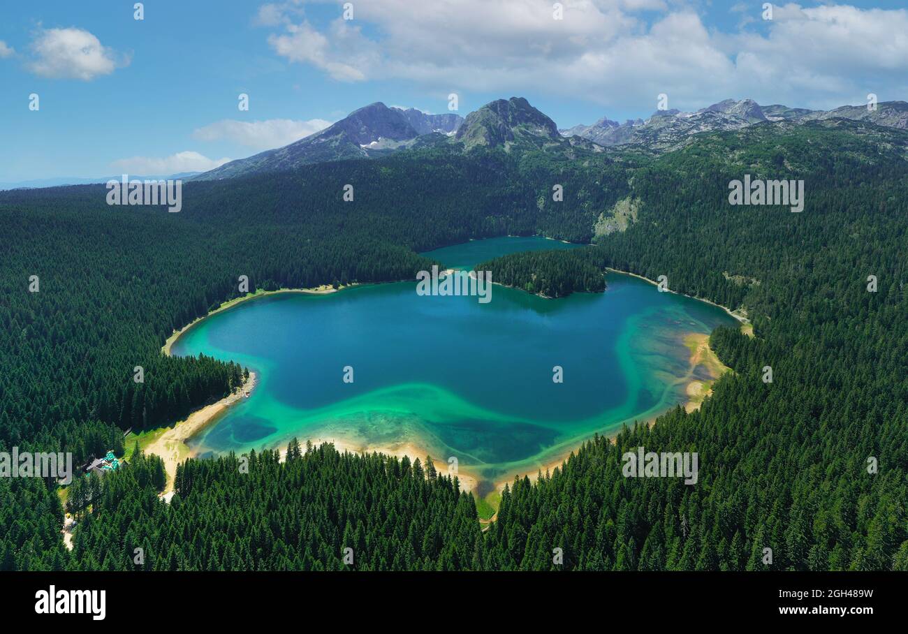 Black Lake in Durmitor National Park in Montenegro, aerial view Stock ...