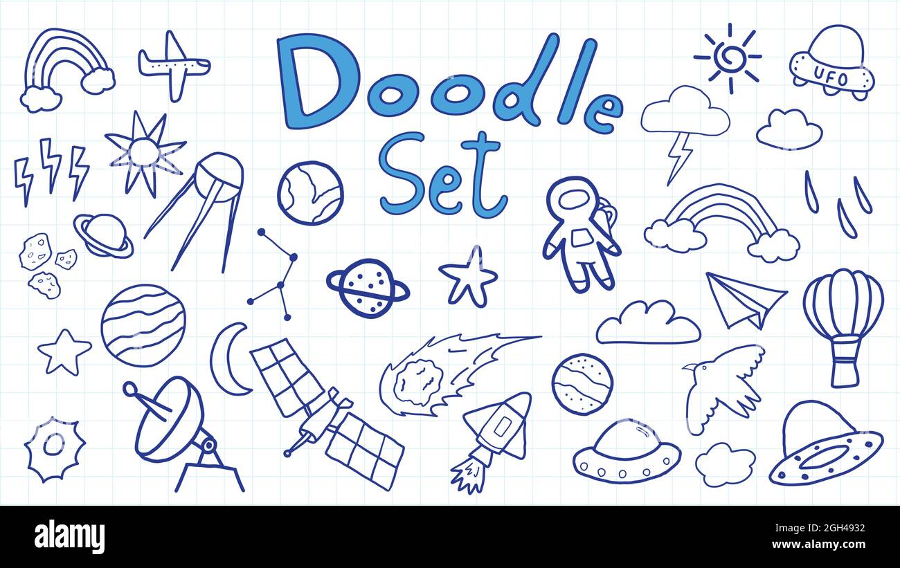 Hand drawn Space Doodle cosmos illustration set Stock Vector Image ...