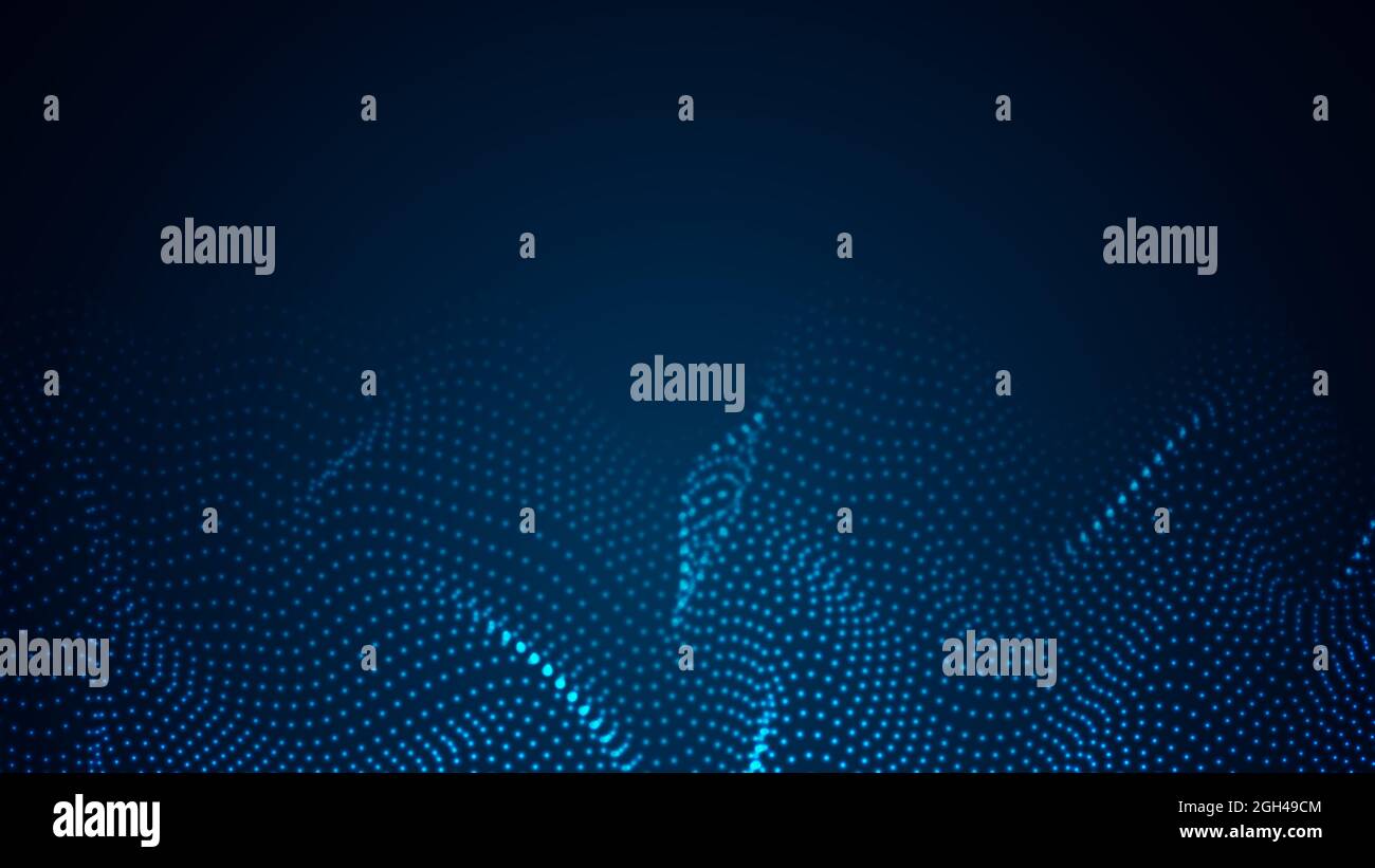 Array of particles flowing over dark background. Mesh shining round dots.Abstract wave ...