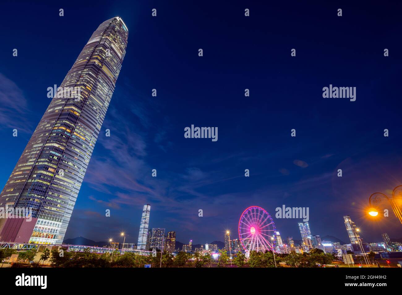 Hong Kong observation wheel and the IFC2 building, Victoria harbor ...