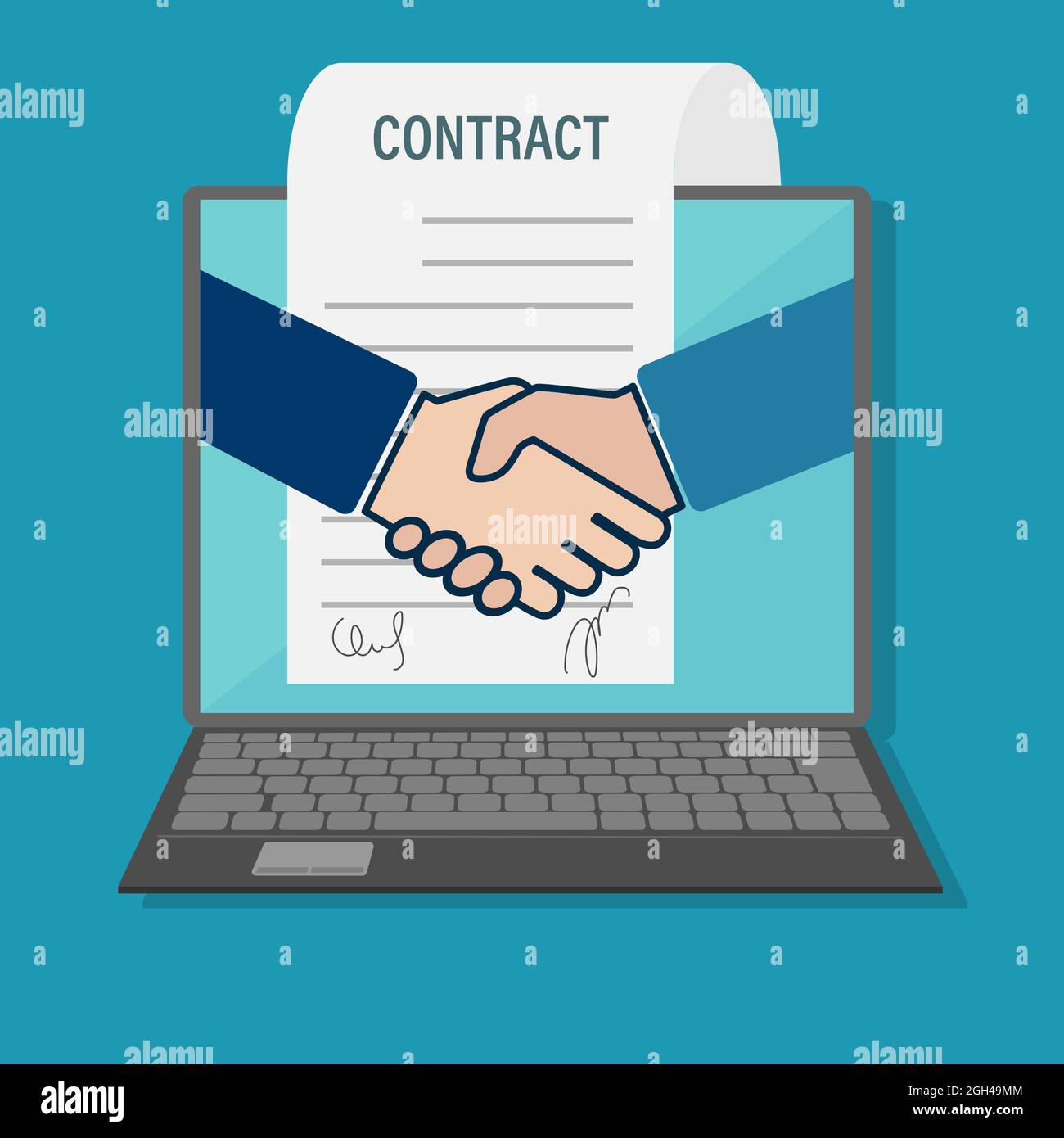 Electronic signing of a contract or agreement. A handshake on the ...