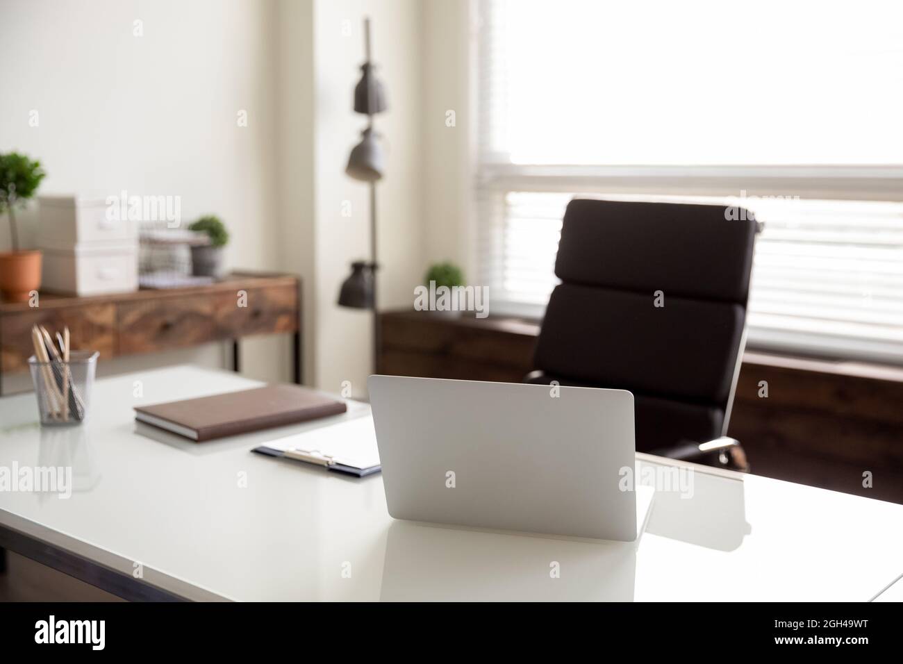 Businessperson empty office workplace with no people Stock Photo - Alamy