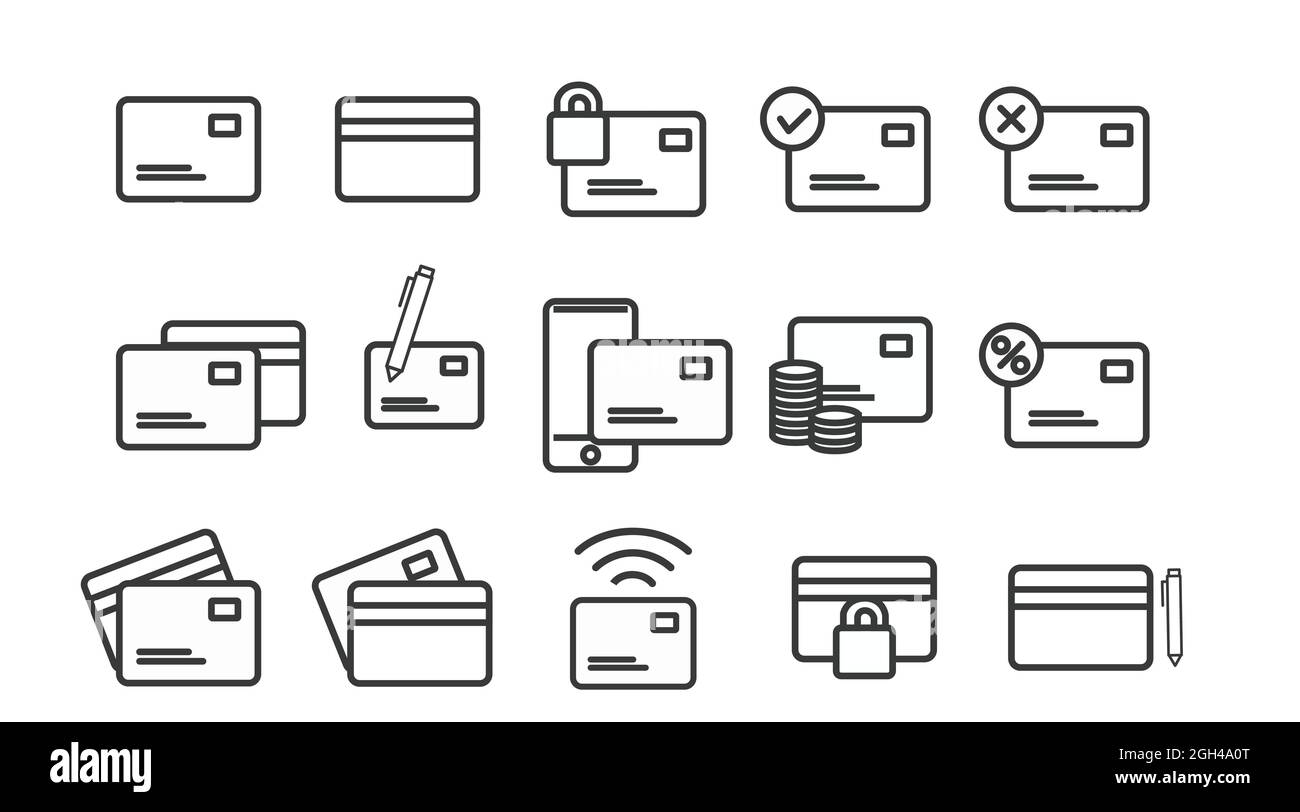 Credit Card Icon Set. Vector isolated linear editable set of ...