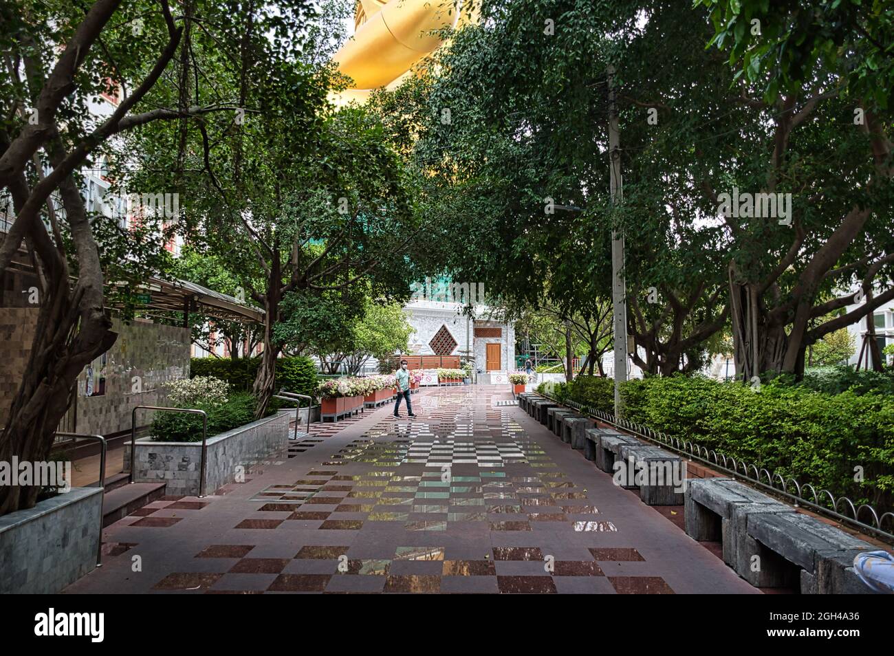 Bangkok, Thailand April 07, 2021 Gardens of the Wat Paknam Bhasicharoen ...
