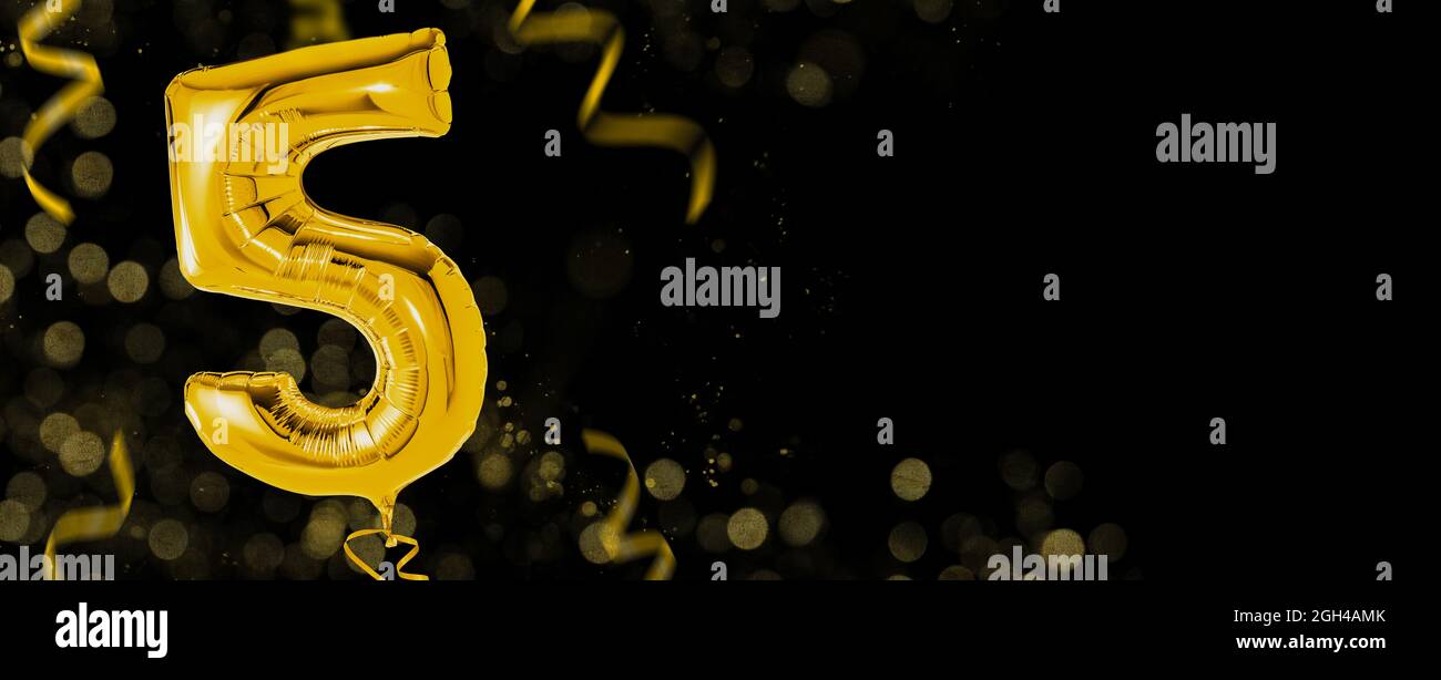 Golden balloon with copy space - Number 5 Stock Photo - Alamy