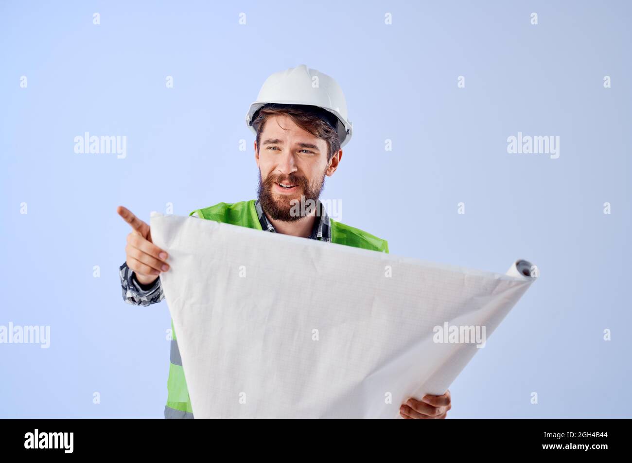 engineer with documents and drawings blueprints studio industry Stock ...