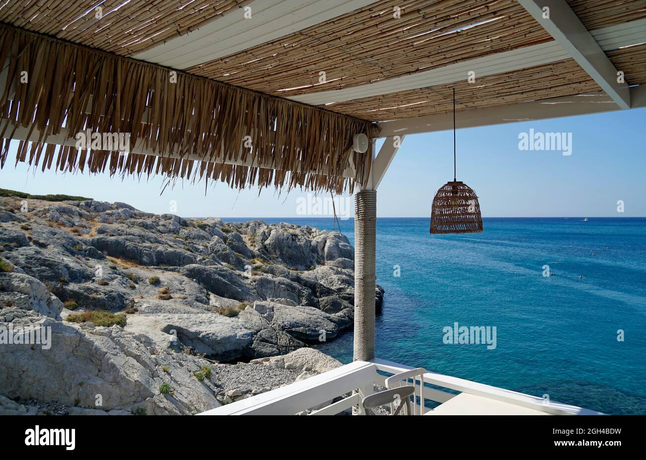viewpoint restaurant at kolymbia beach on rhodes island Stock Photo - Alamy