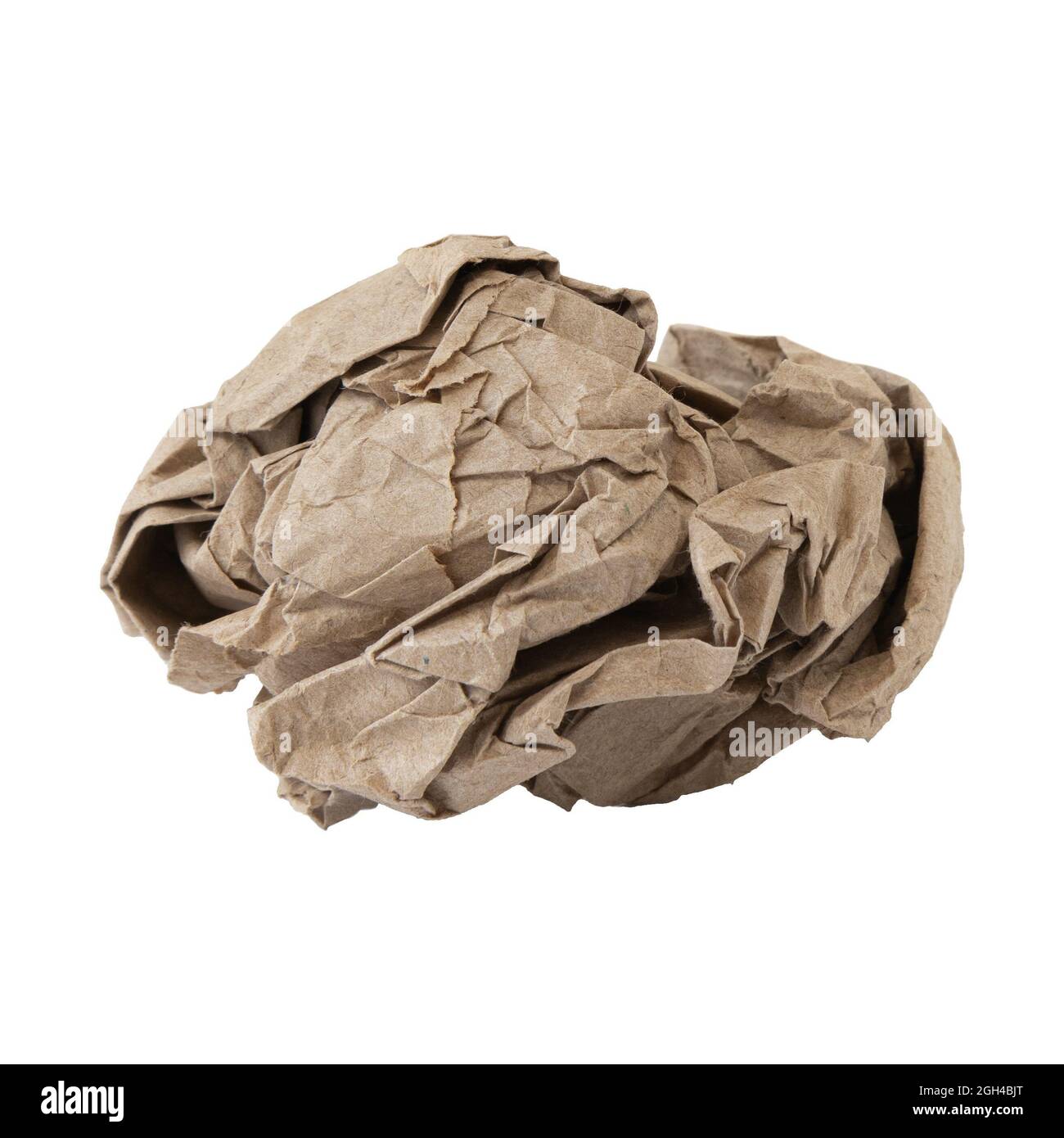 crumpled brown paper ball on white background, wrinkled kraft paper ...