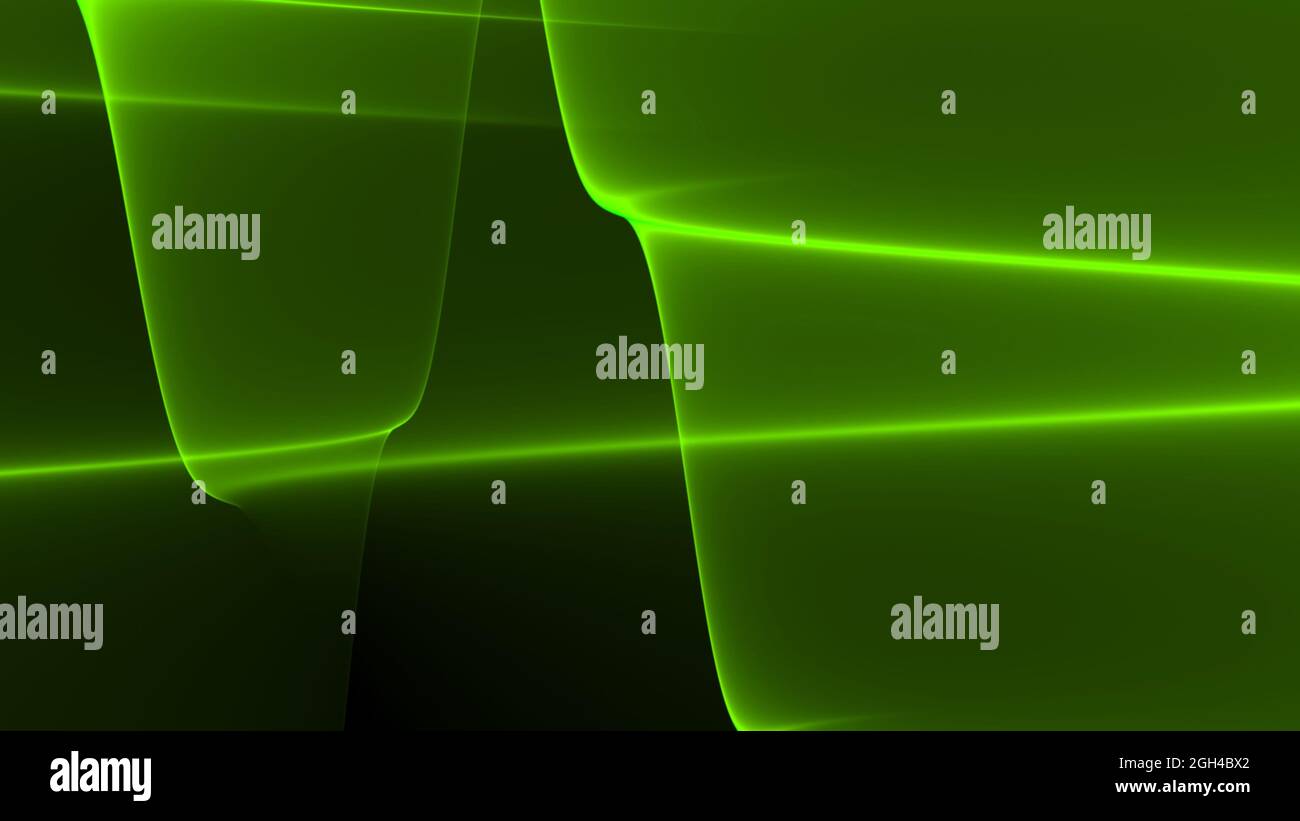 Abstract background 4k green light dark black neon waves and lines ...