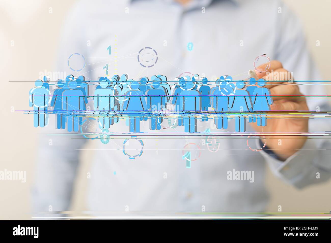 An illustration of human figures connected with lines as a teamwork and ...