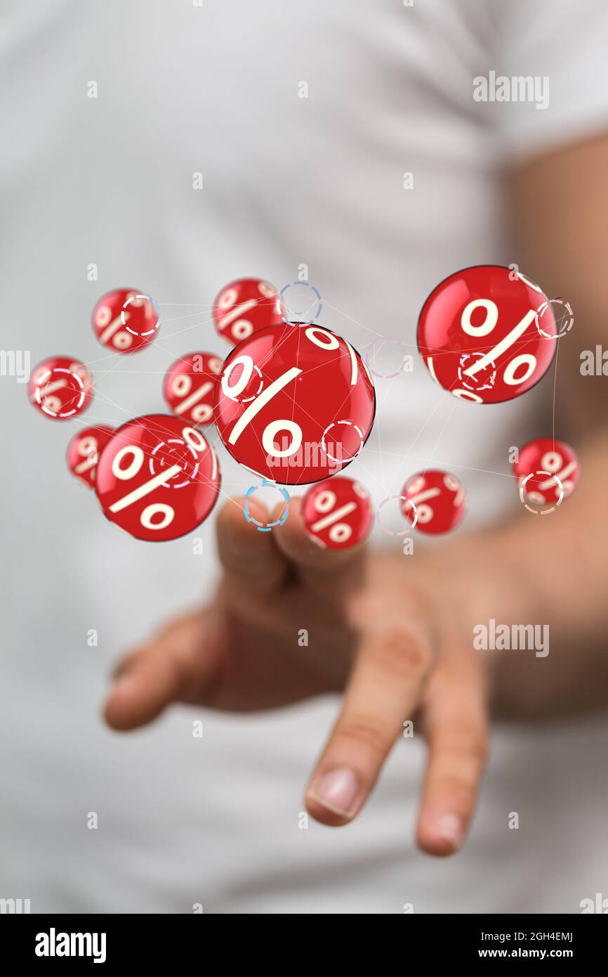 An illustration of digital percentage icons in hands Stock Photo - Alamy