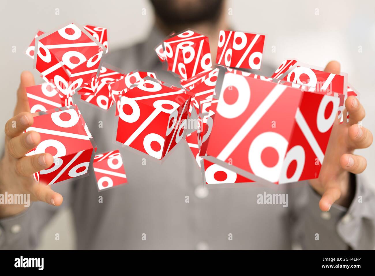 An illustration of digital percentage icons in hands Stock Photo - Alamy