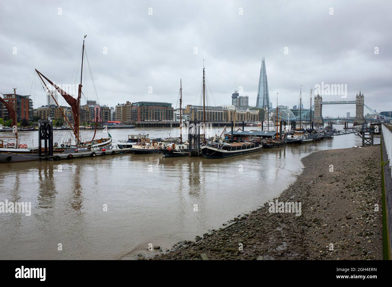 View of the London from the Thames Path at St Katherine Way Wapping ...