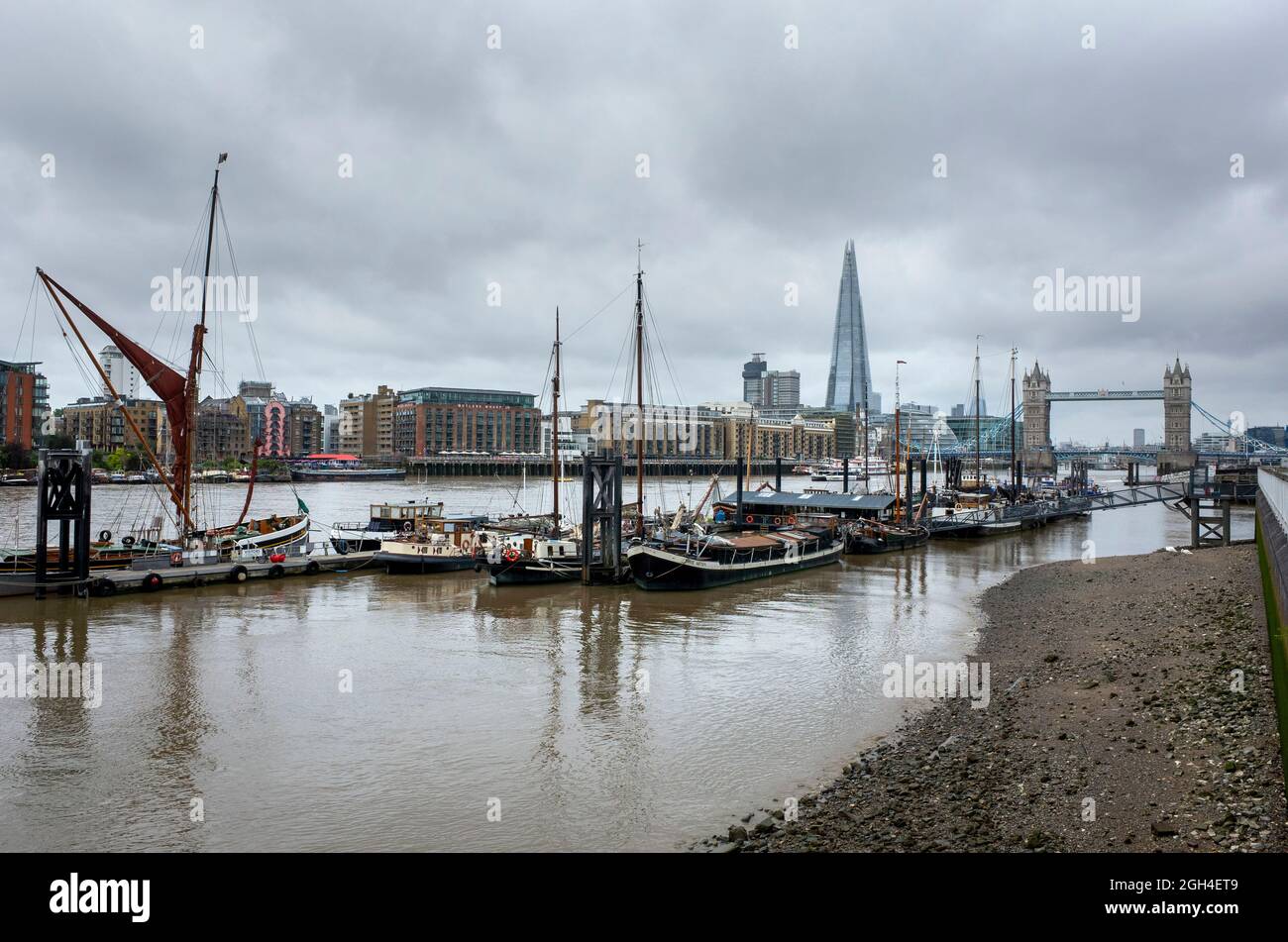View of the London from the Thames Path at St Katherine Way Wapping ...