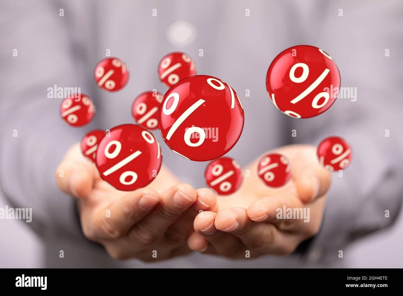 An illustration of digital percentage icons in hands Stock Photo - Alamy