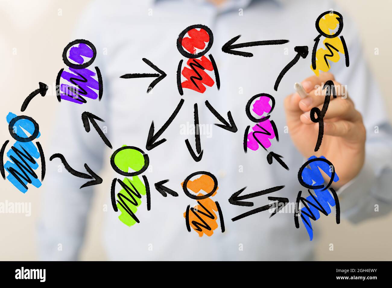 An illustration of human figures connected with lines as a teamwork and ...