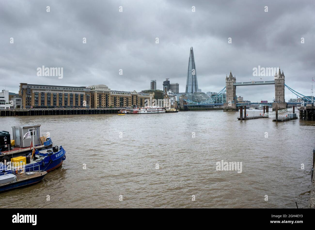 View of the London from the Thames Path at St Katherine Way Wapping ...