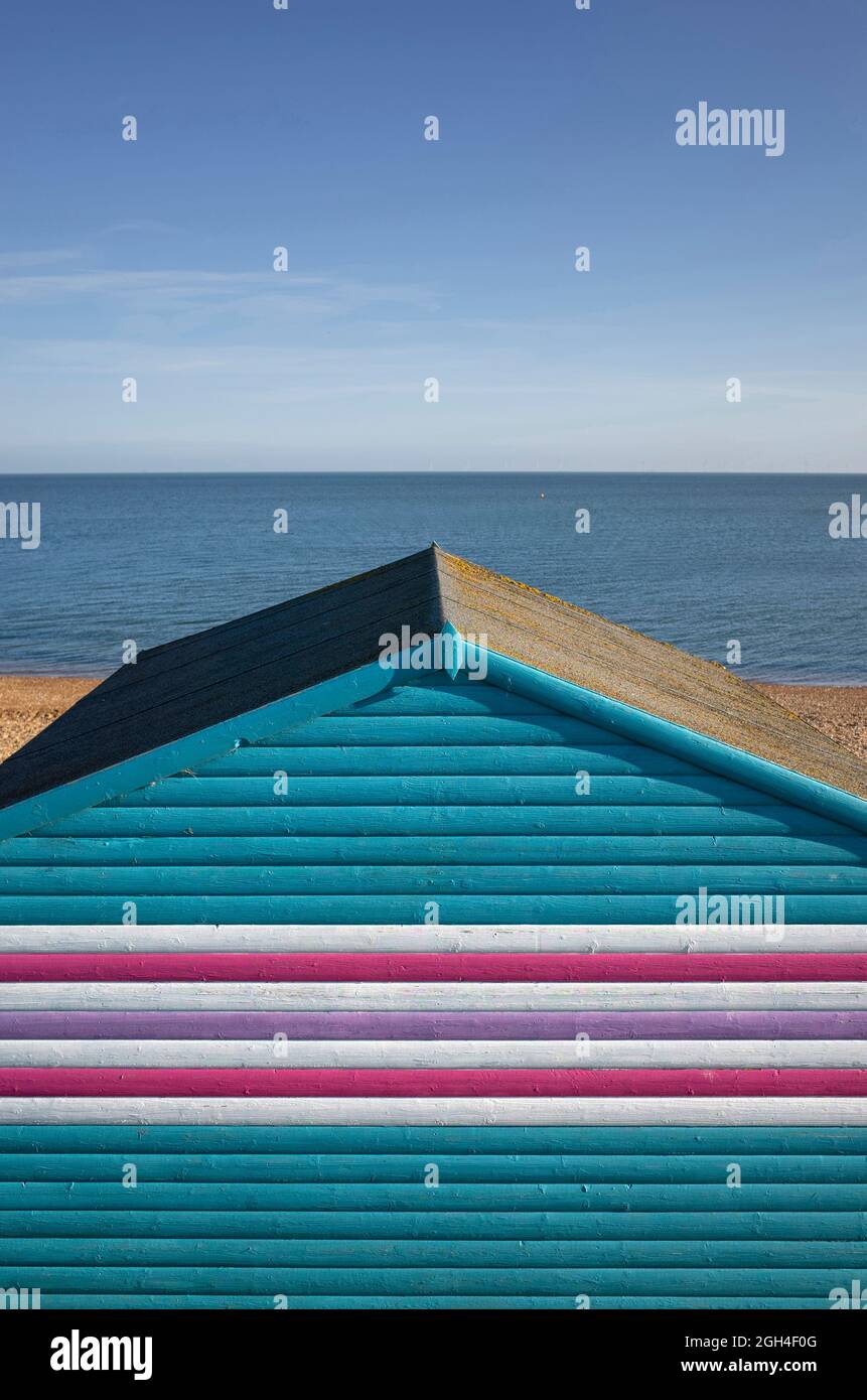 Beach huts and grasses in the sun at Tankerton in Whitstable Kent ...
