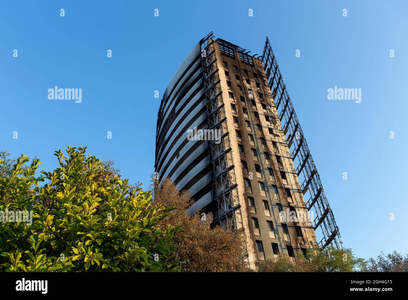Milan, Italy - September 5, 2021: street view of the burned skyscraper ...