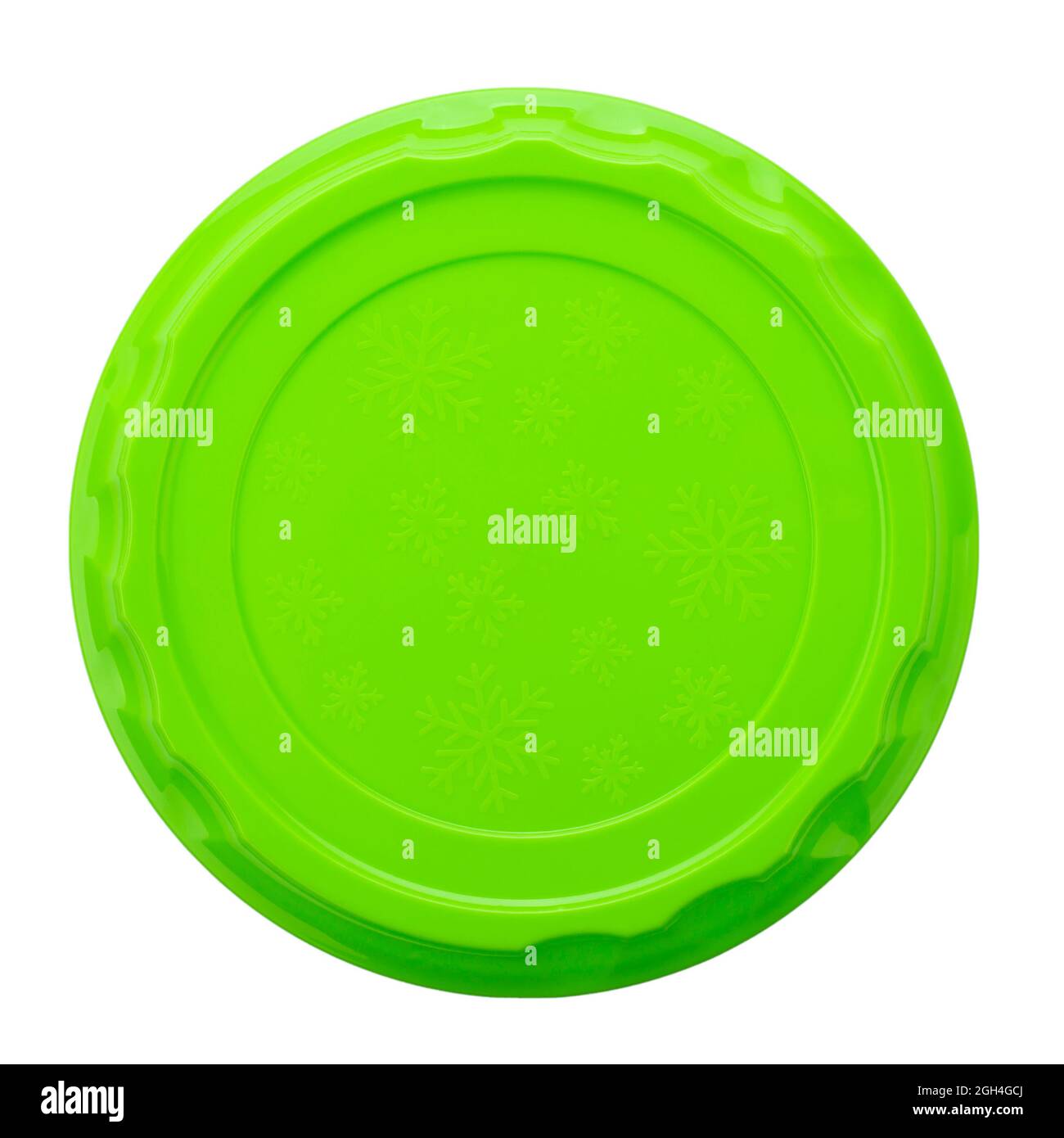 Top view of light green plastic lid isolated on white. Plastic circle ...