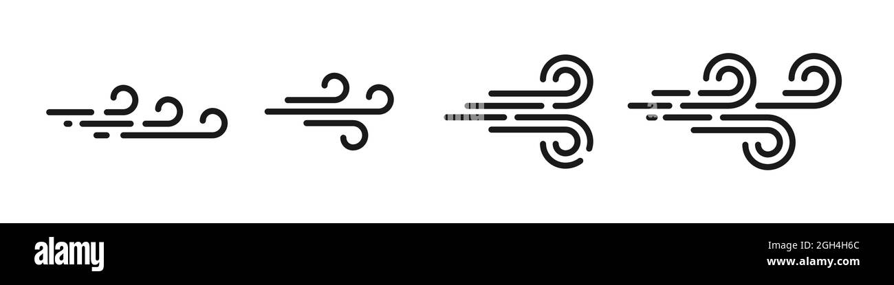 A set of vector icons of wind blowing. Icons of the contours of the ...