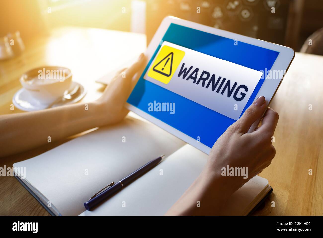 Warning message sign on screen. Virus detection security breathe ...