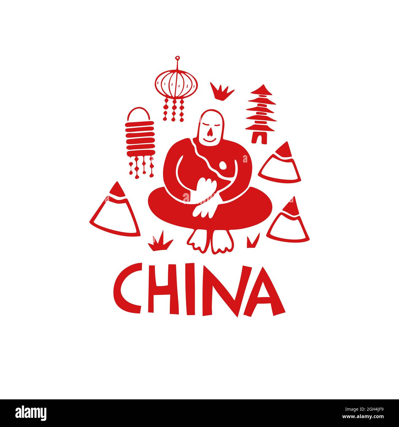 Vector hand drawn landmarl logo of China. Travel picogram. Geography ...