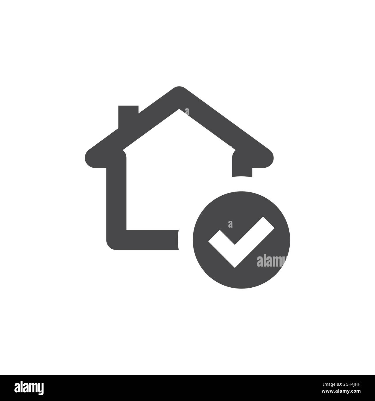 House and checkmark black vector icon. Safe home with ok, tick or check ...